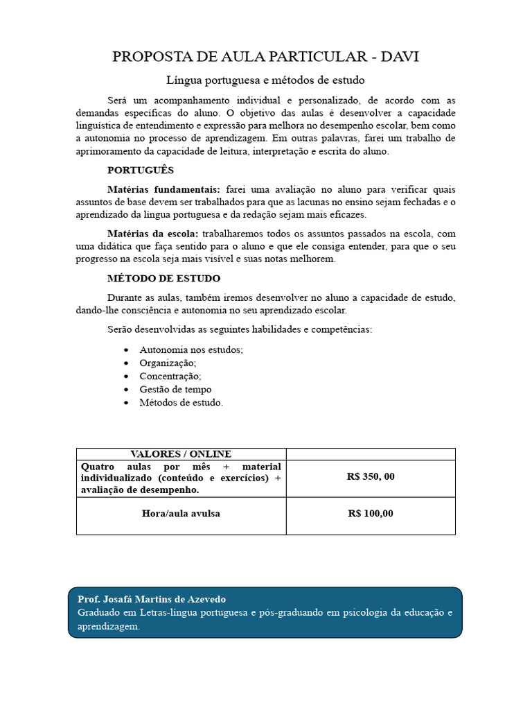 Proposta de Aula Particular de Português | PDF