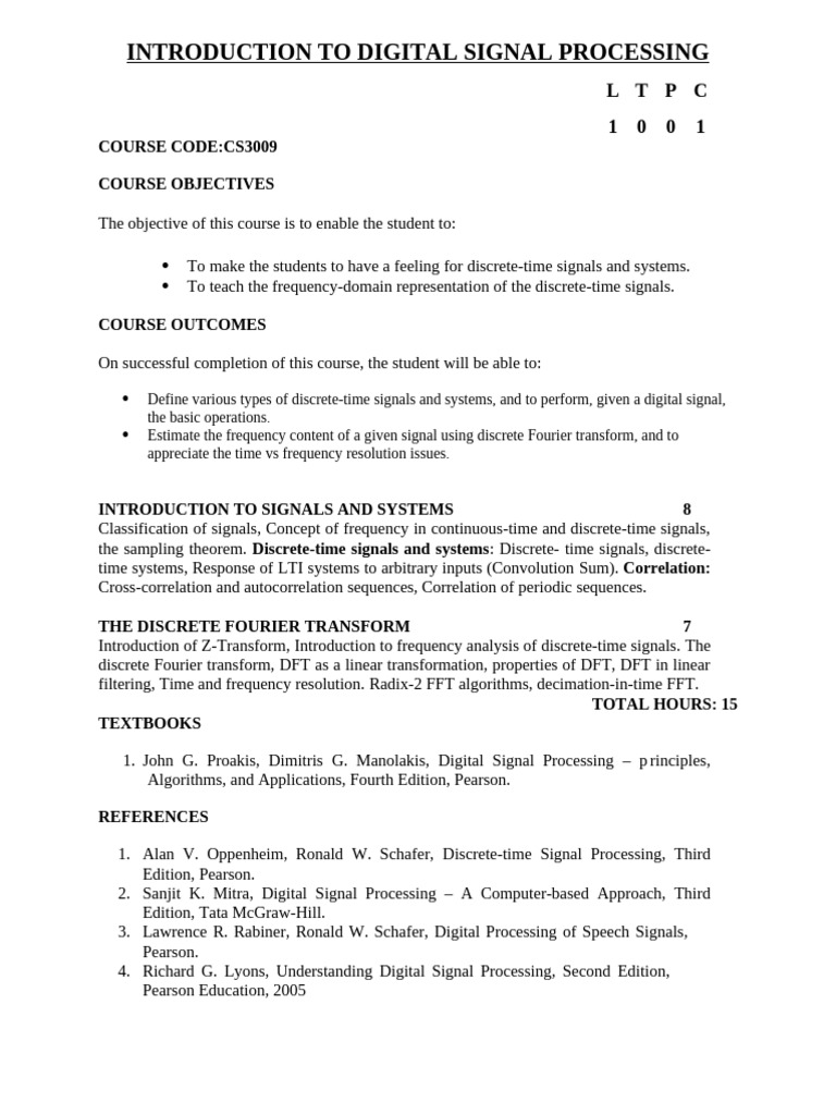 INTRODUCTION TO DIGITAL SIGNAL PROCESSING | PDF
