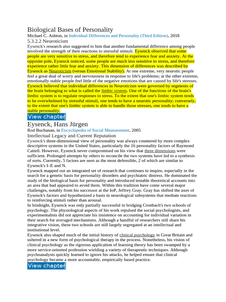Eyenseck - Biological Theory of Extraversion | PDF | Extraversion And Introversion | Psychotherapy