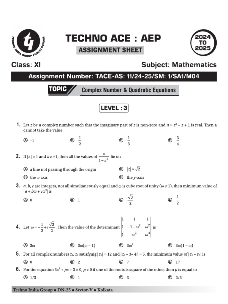 Math XI CH 4 (Assi L 3) Complex Number | PDF