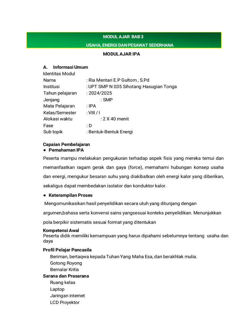 PerangkatPembelajaran - Ria Mentari Eka Putri Gultom - 2480307201 | PDF