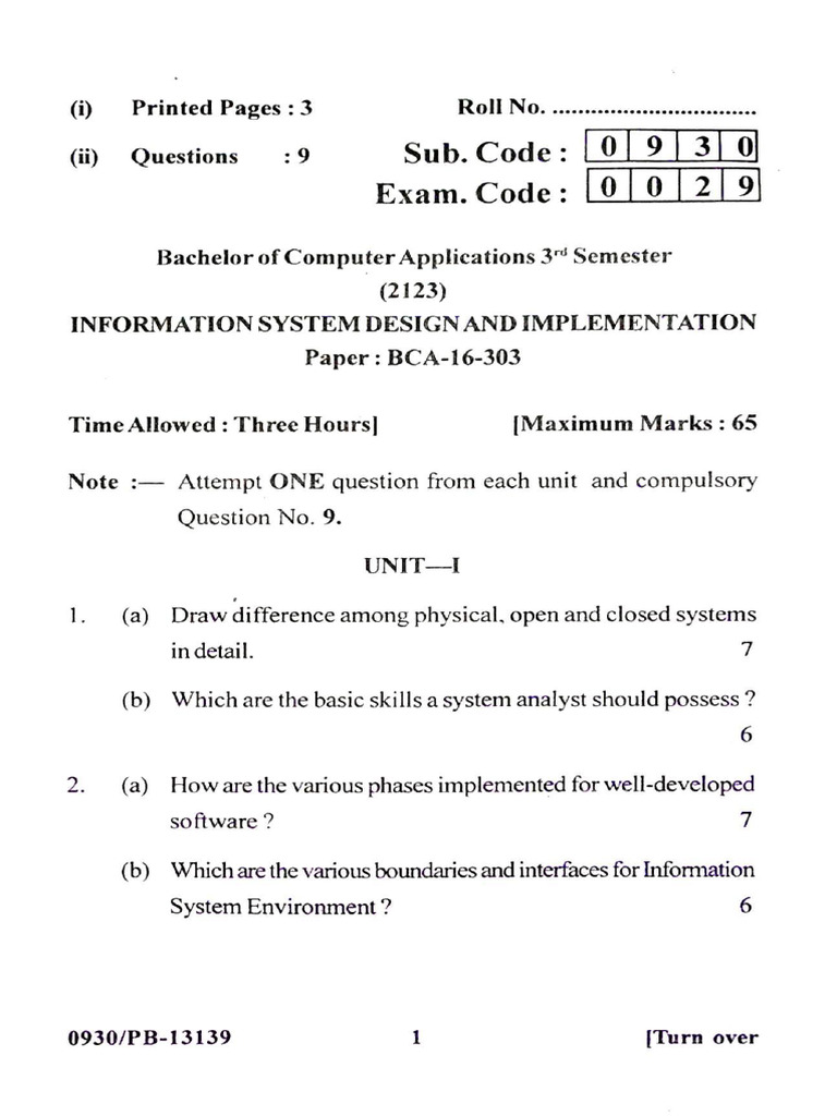 BCA - 3rd Sem - BCA - 16 - 303 - Information System Design and ...
