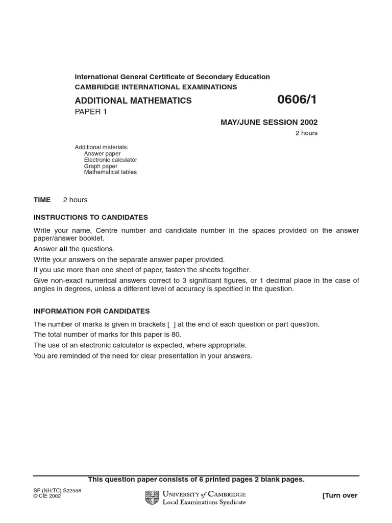 0606_s02_qp_1 | PDF | Function (Mathematics) | Quadratic Equation
