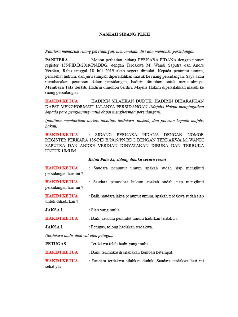 Naskah Sidang PLKH | PDF