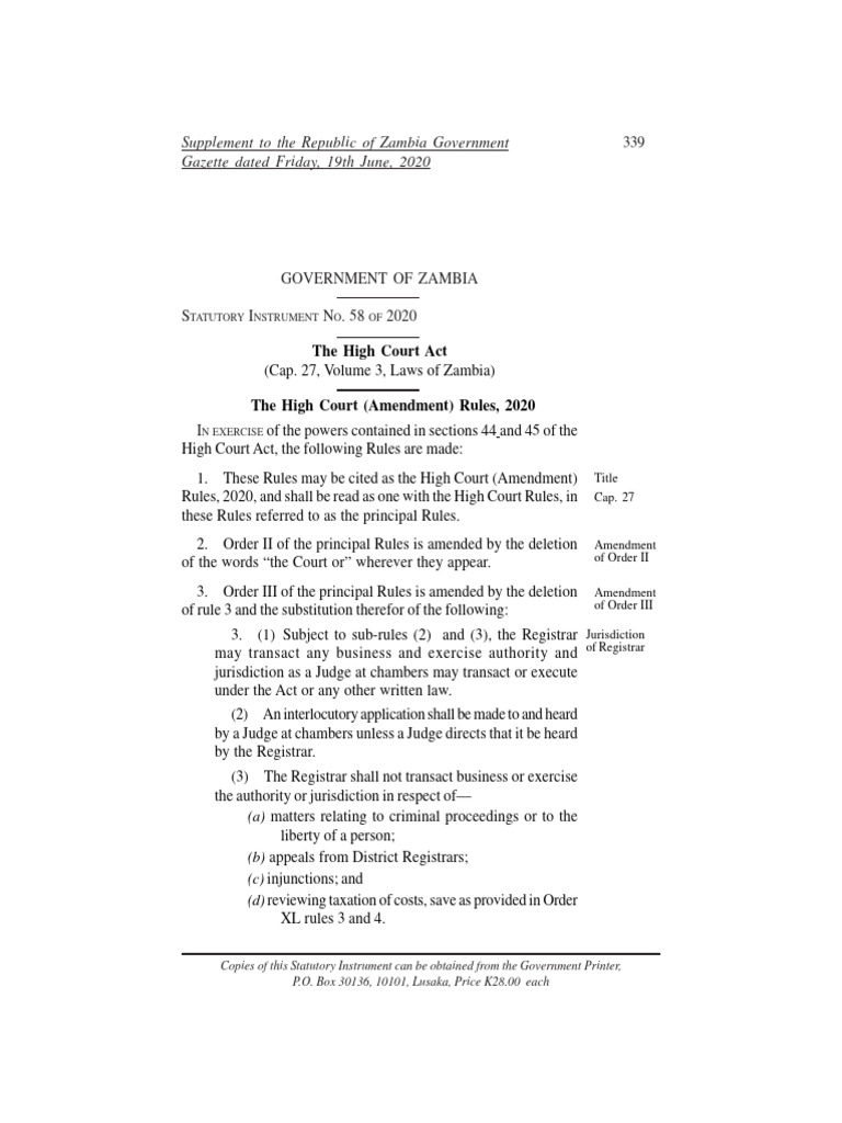High Court (Amendment) Rules 2020 | PDF | Judgment (Law) | Summons