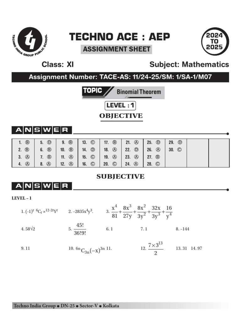 Emailing Assignment - XI - MPT-5 - CHPT - 7 - Math - Binomial - Theorem - Answer | PDF ...