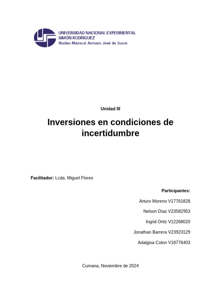 Inversiones en Condiciones de Incertidumbre - Trabajo | PDF | Inflación | Compartir (Finanzas)