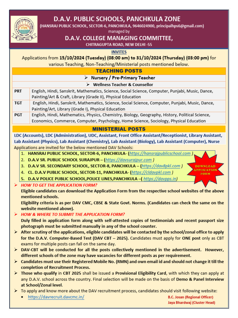 DAV Panchkula Zone Advertisement | PDF | Career & Growth