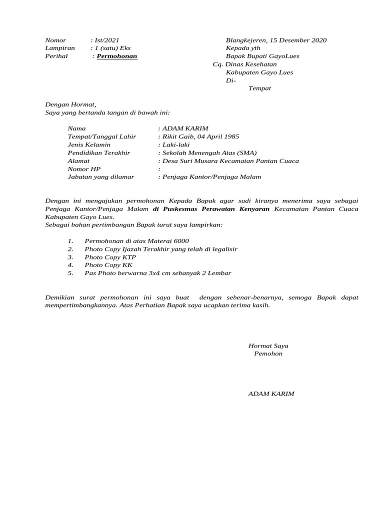 Surat Permohonan Puskesmas | PDF