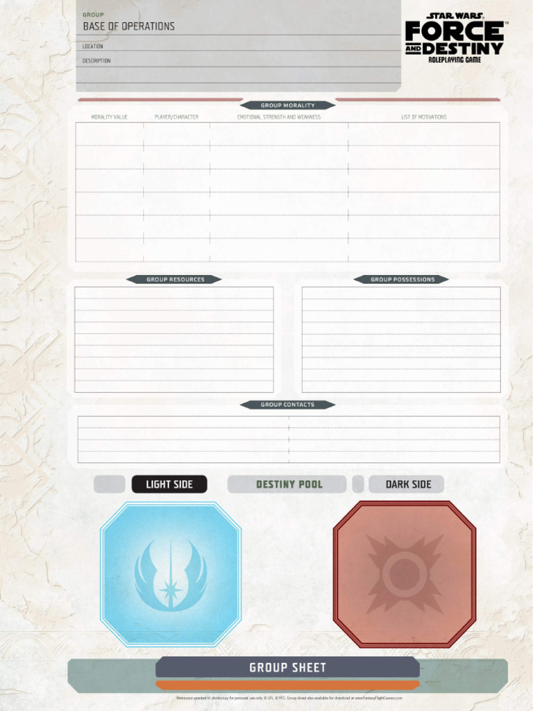 Force and Destiny - Group Sheet | PDF