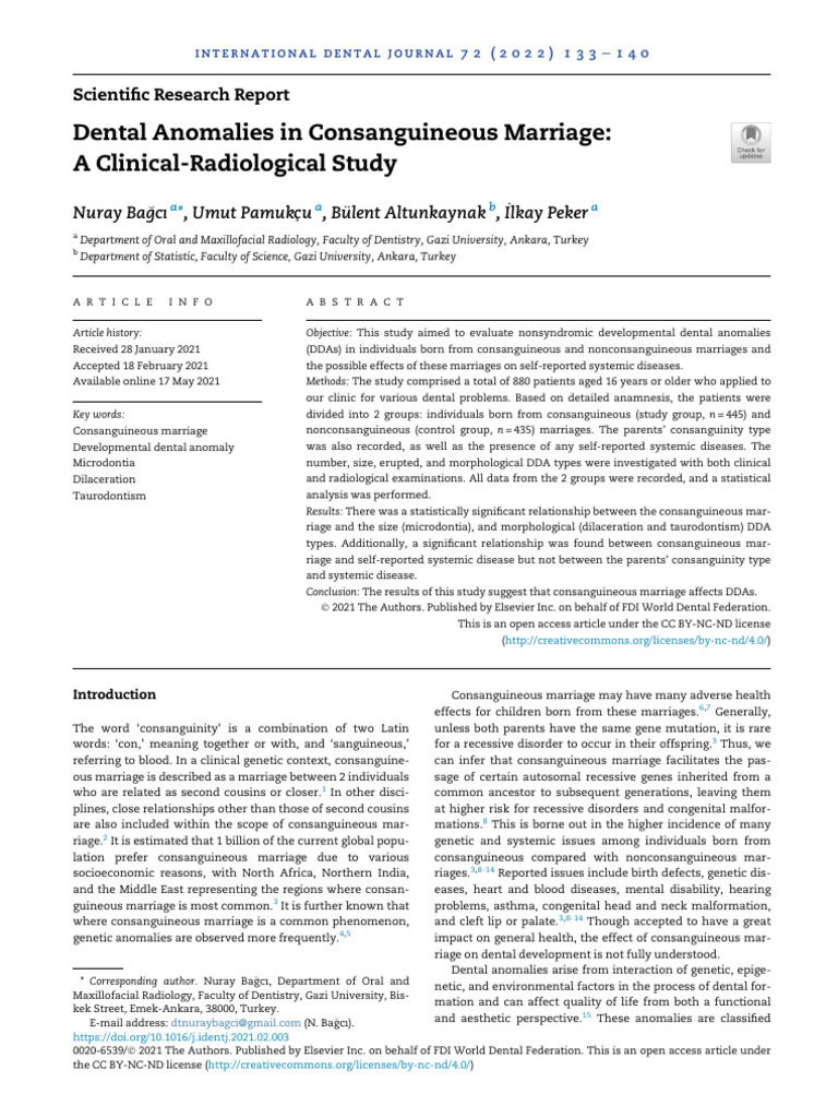 Dental Anomalies in Consanguineous Marriage A Clin - 2022 ...