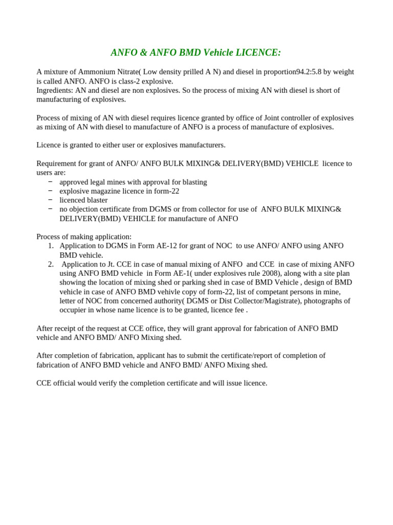 ANFO Licensing for Mining Operators | PDF | Technology & Engineering