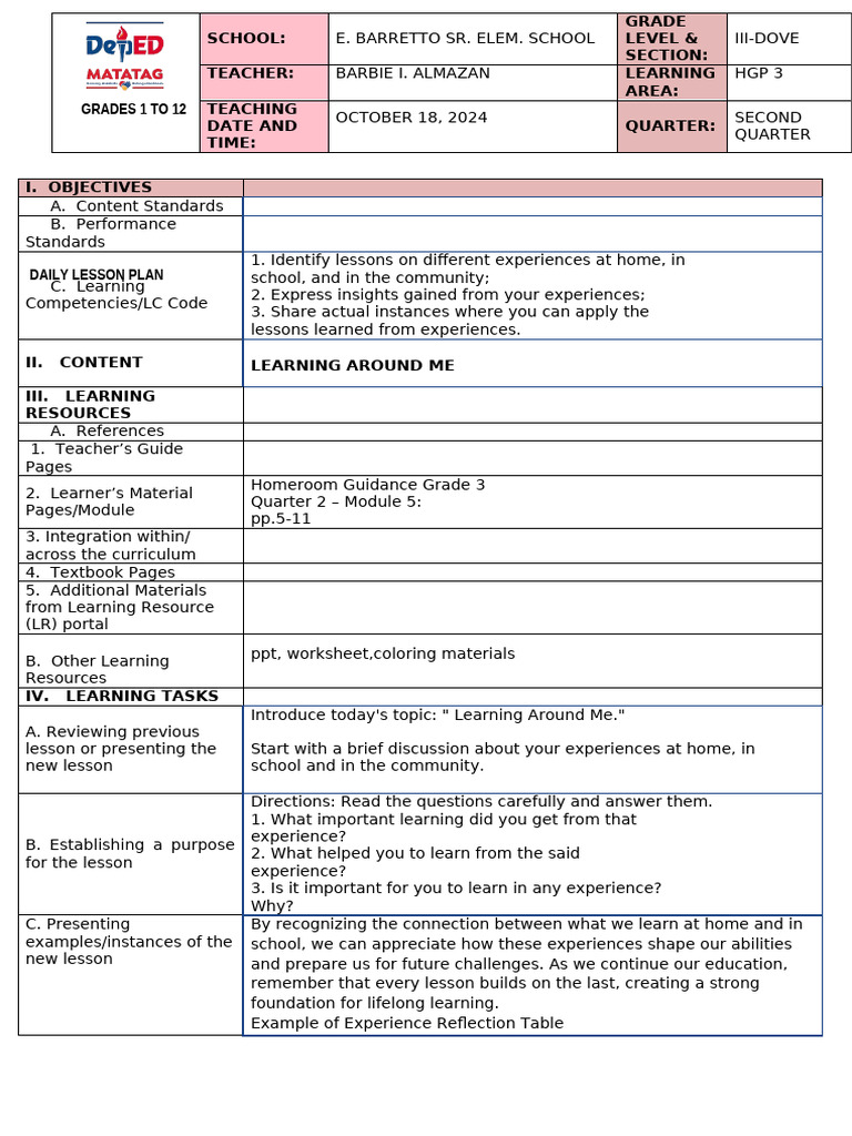 Q2-DLP-HRGP WEEK 3-4 | PDF | Learning | Differentiated Instruction