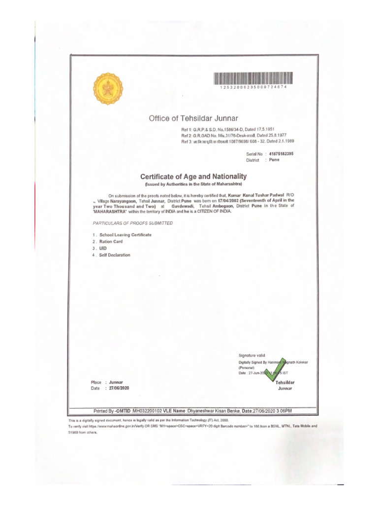 Certificate of Age and Nationality | PDF
