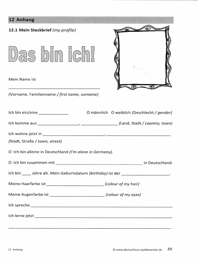 Deutschkurs - Das Bin Ich | PDF