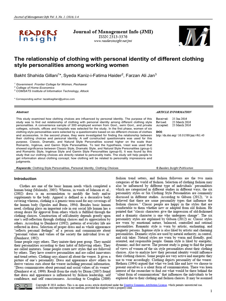 Clothing Choices and Personal Identity | PDF | Fashion | Clothing