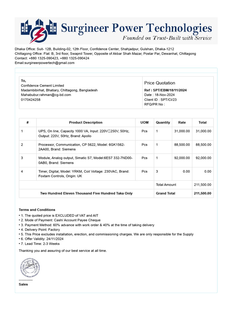 Quotation For Spare Parts, 20.11.24 | PDF | Technology & Engineering