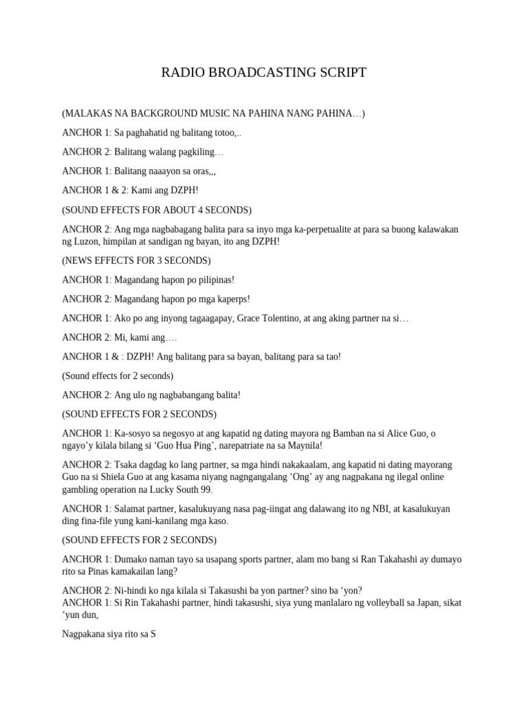 Radio Broadcasting Script | PDF