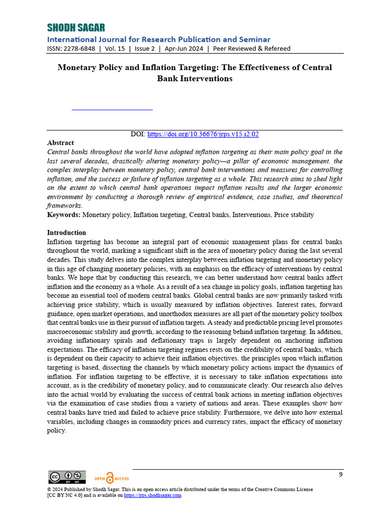 Monetary Policy and Inflation Targeting The Effect | PDF | Inflation ...