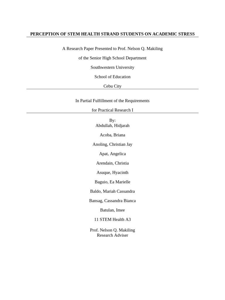 PR1 FINALIZED OUTPUT GROUP 1 STEMHEALTH Jars | PDF | Psychological Resilience | Stress (Biology)