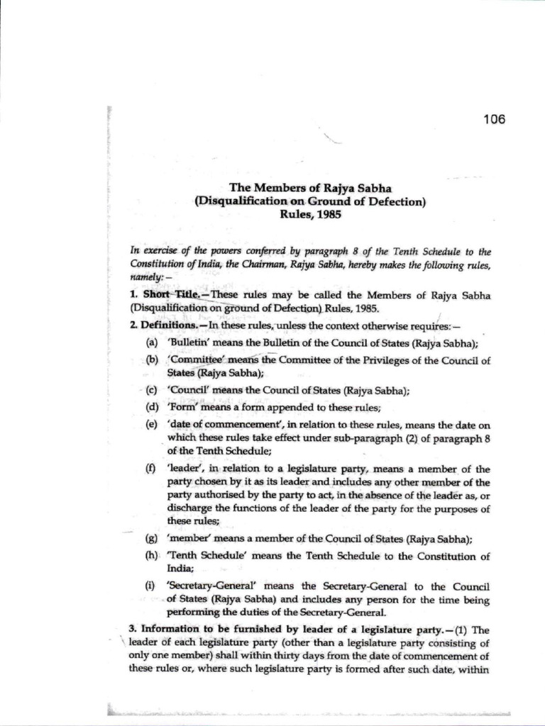 The Member of RAJYA SABHA (Disqualification On Ground of Defection ...