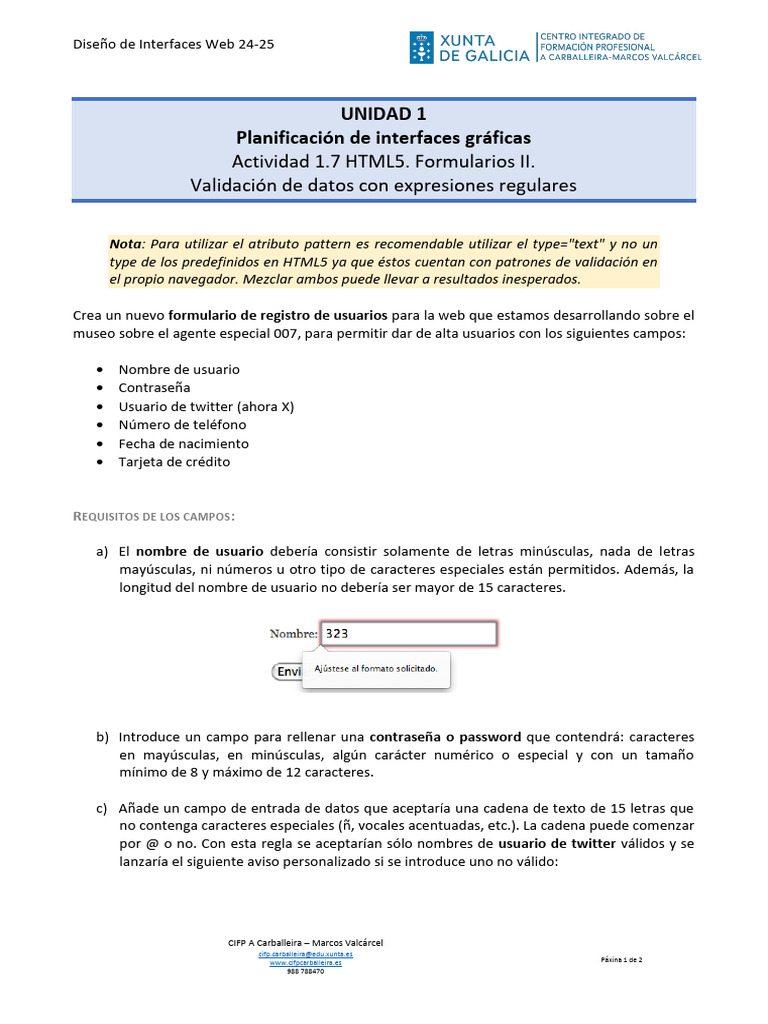 DIW1.7 HTML5. Formularios II | PDF | Contraseña | Informática