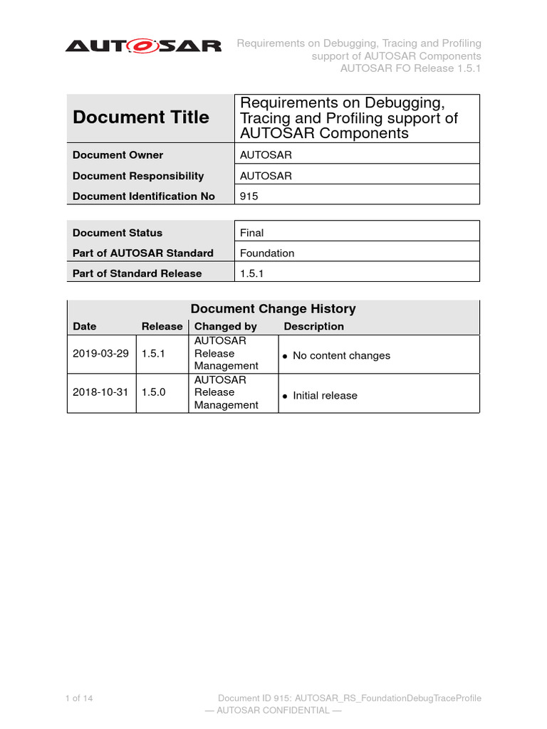 AUTOSAR RS FoundationDebugTraceProfile | PDF | Parameter (Computer Programming) | Object ...