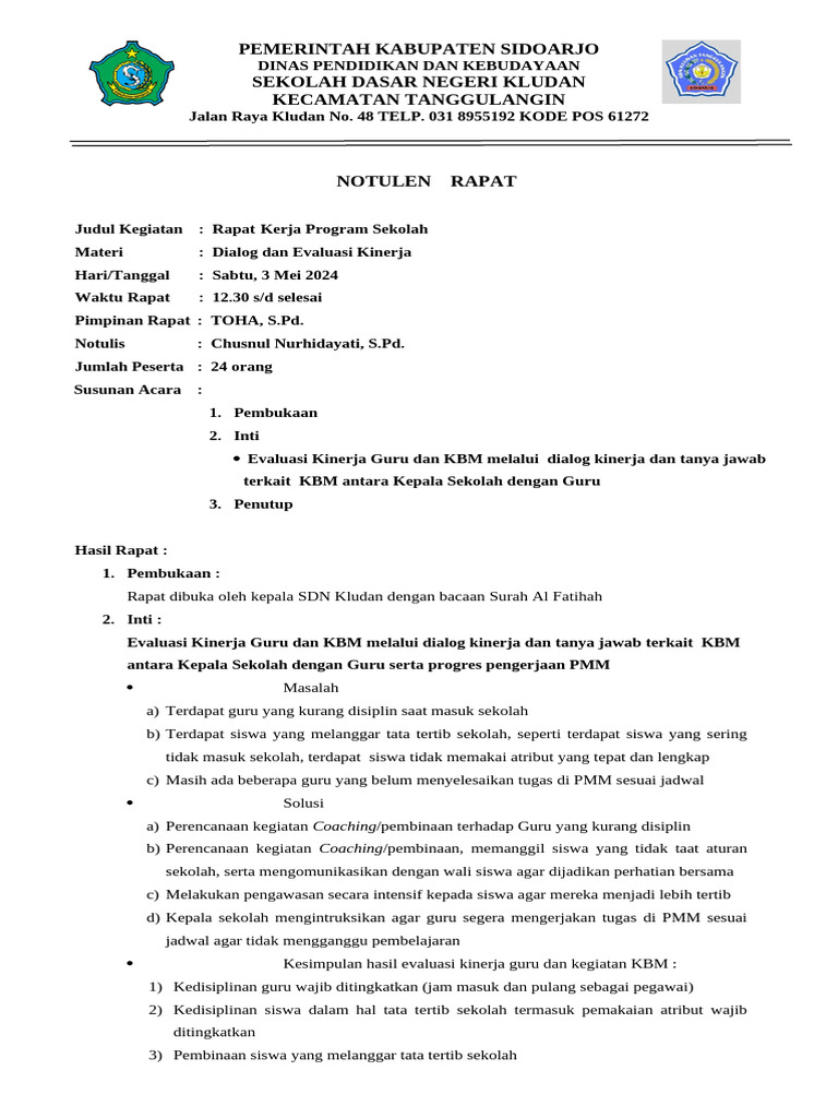 Notulen Rapat Dan Dokumentasi SDN sENTUL | PDF
