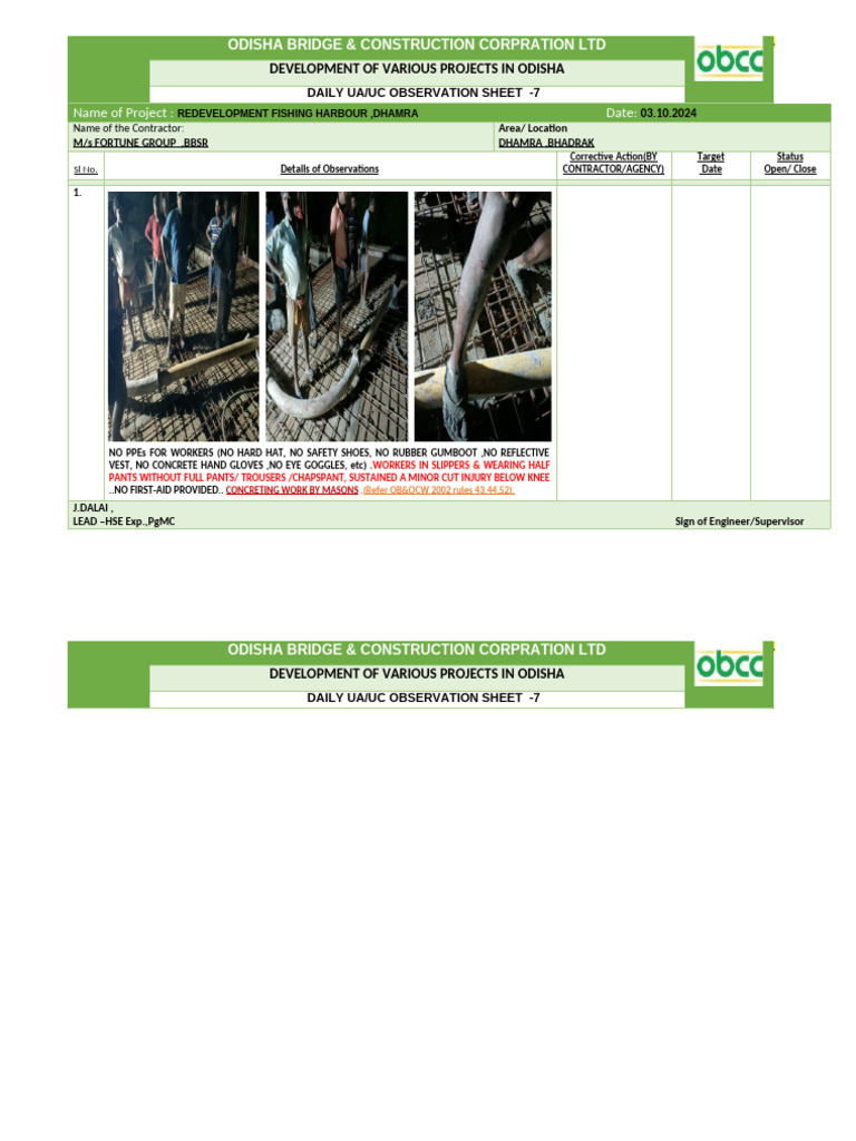011 DAILY Observation Sheet-REPORT 7 - Dhamra | PDF