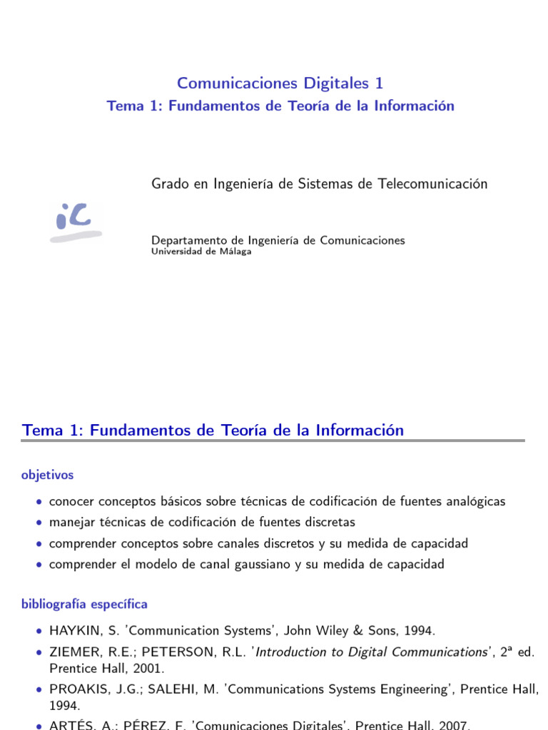 Tema 1. Fundamentos de Teoría de La Información | PDF | Información | Matemáticas Aplicadas