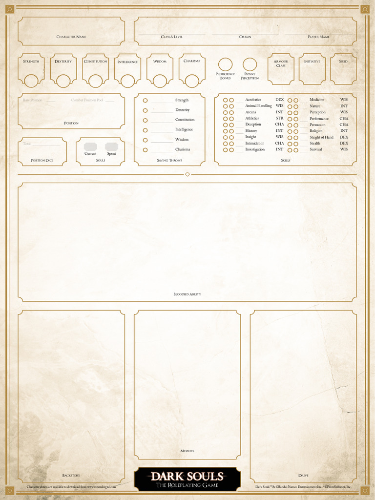 DSRPG Character Sheet Two - Page Fillable | PDF | Gaming | Role Playing ...