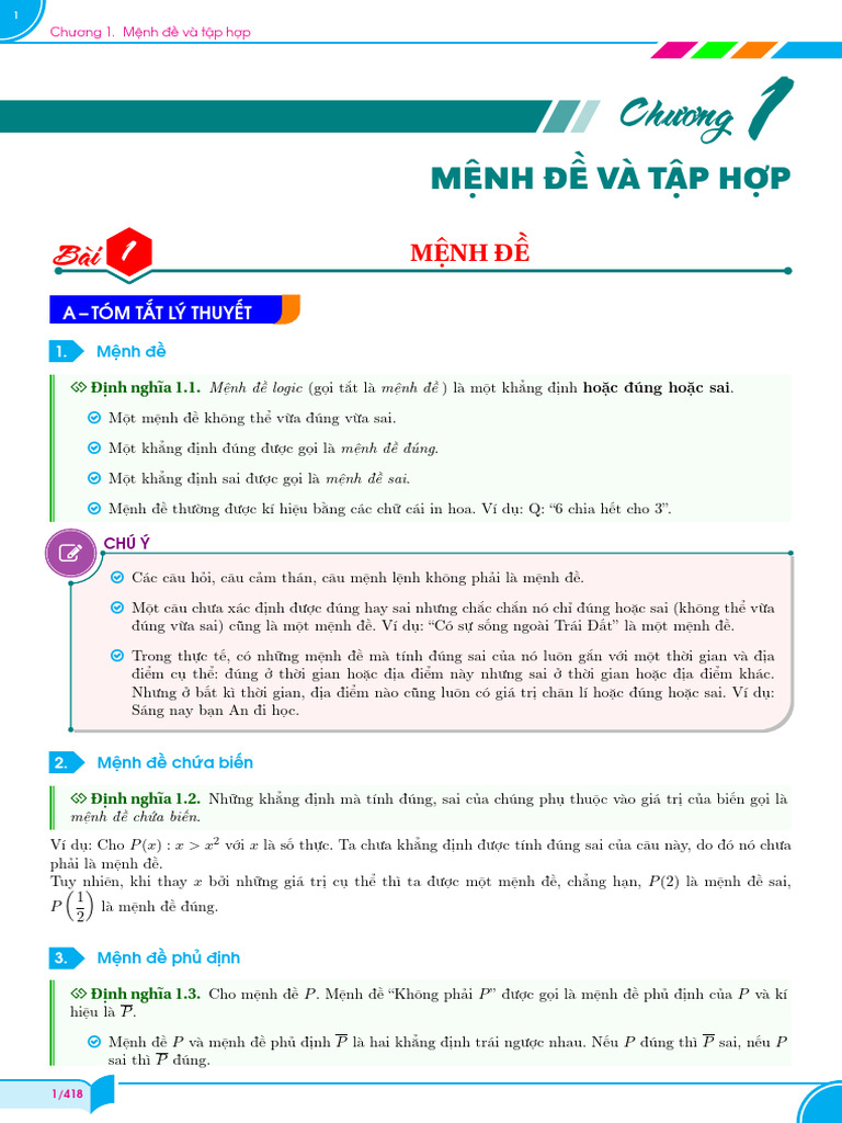 Cac Dang Toan Menh de Va Tap Hop Toan 10 Thuong Gap | PDF