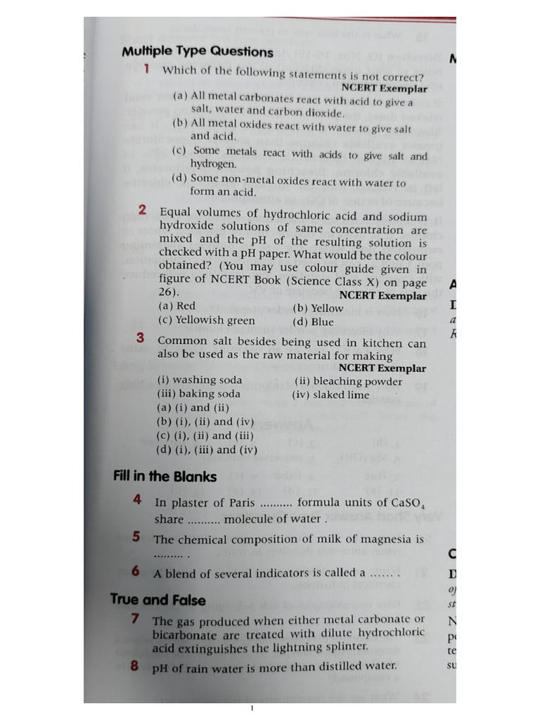 Acid and Bases Sample Paper | PDF