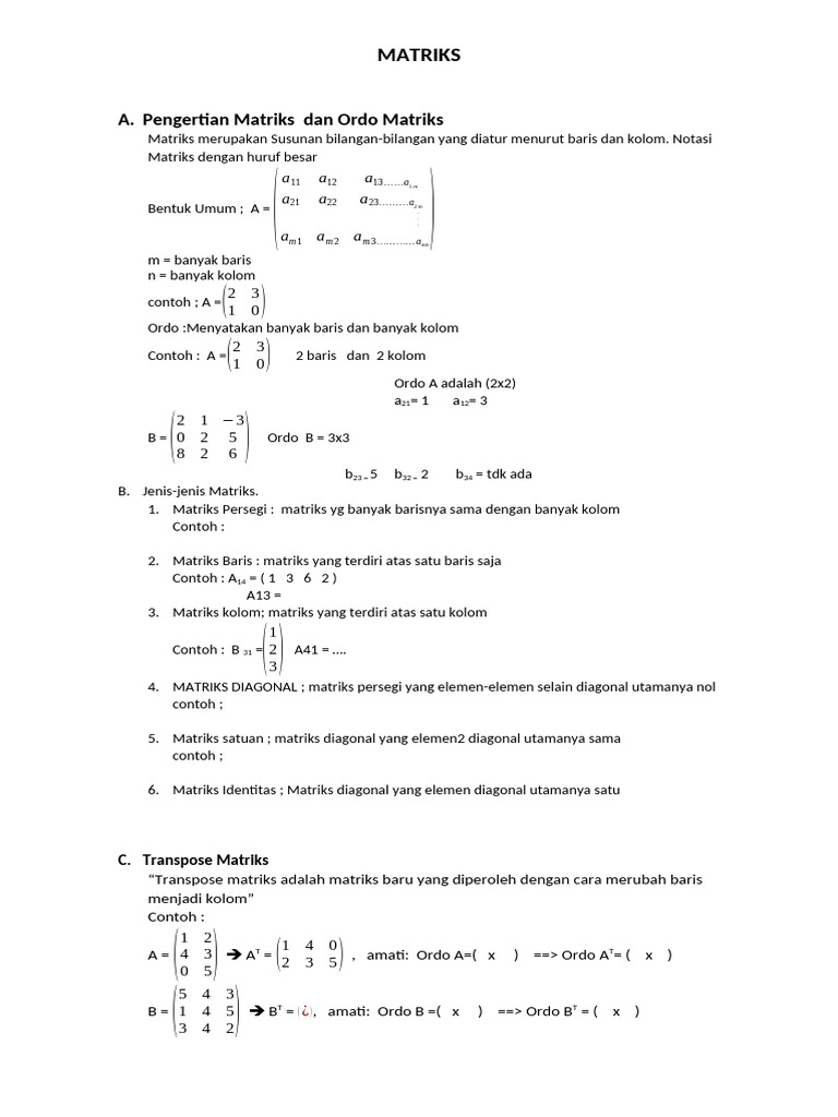 Bahan Ajar Matriks | PDF