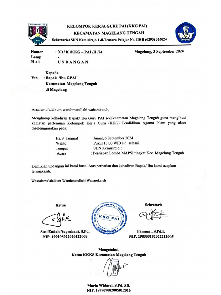 Undangan KKG PAI 6 Sept | PDF