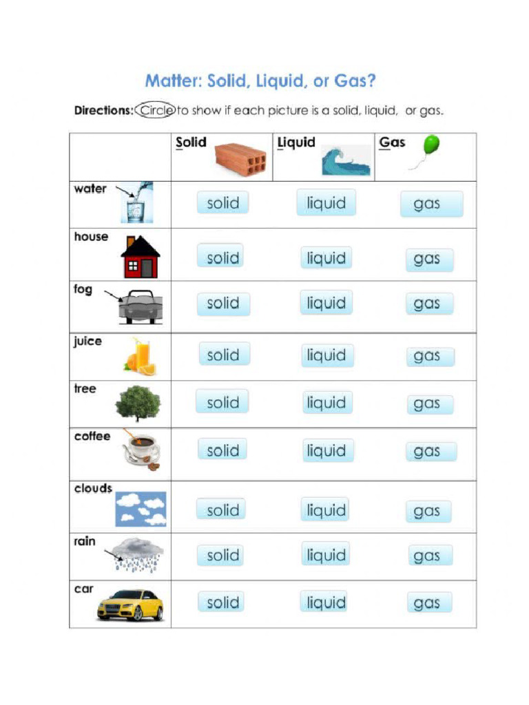 Solid Liquid Gas Worksheet | PDF