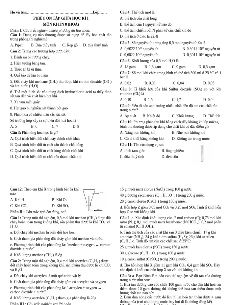 KHTN 8 Phiếu ôn tập kiểm tra ghk1 | PDF