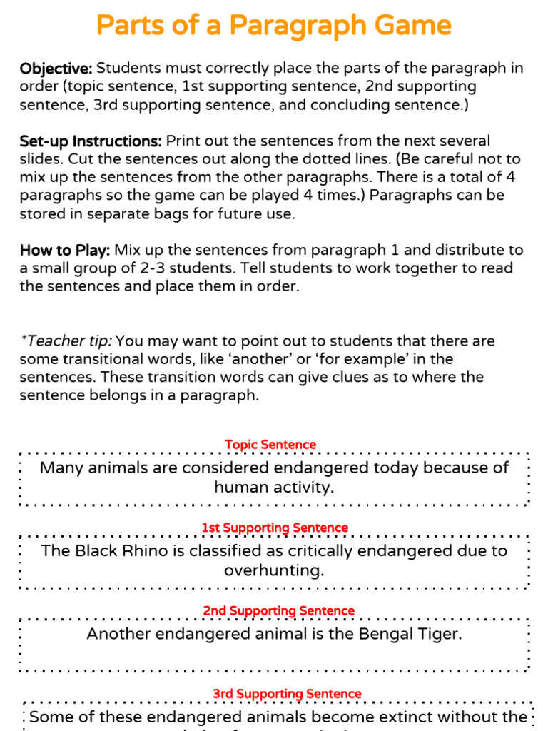 Paragraph Structure Sorting Game | PDF | Salmon