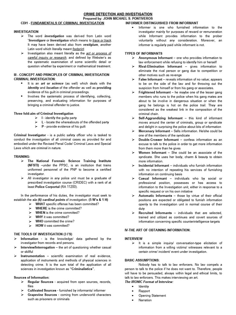 CDI1-FCI & Intelligence (S II) | PDF | Crime Scene | Confession (Law)