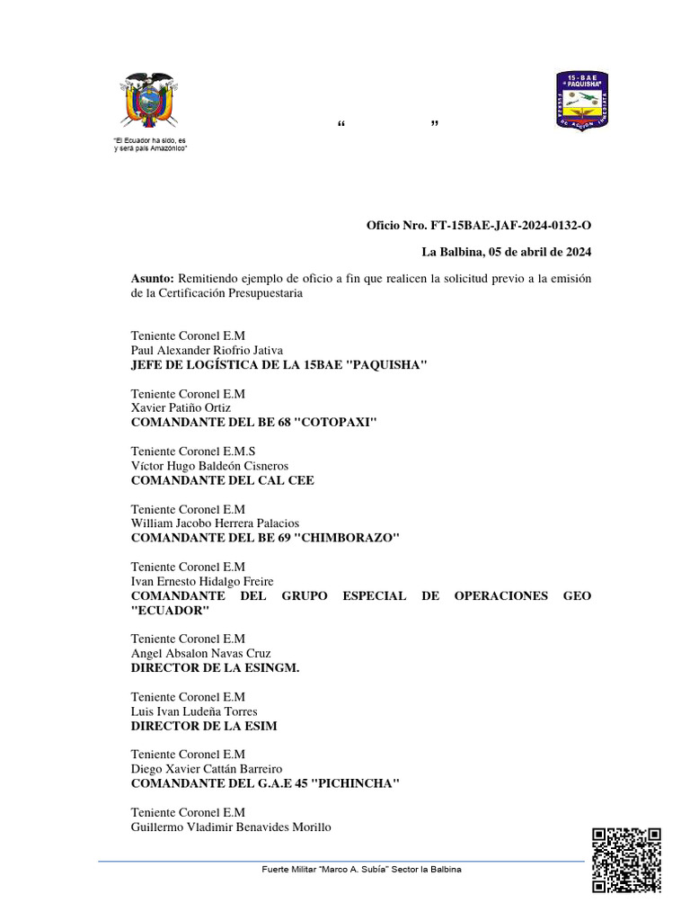 FT 15bae Jaf 2024 0132 o | PDF | Comandante | Ecuador