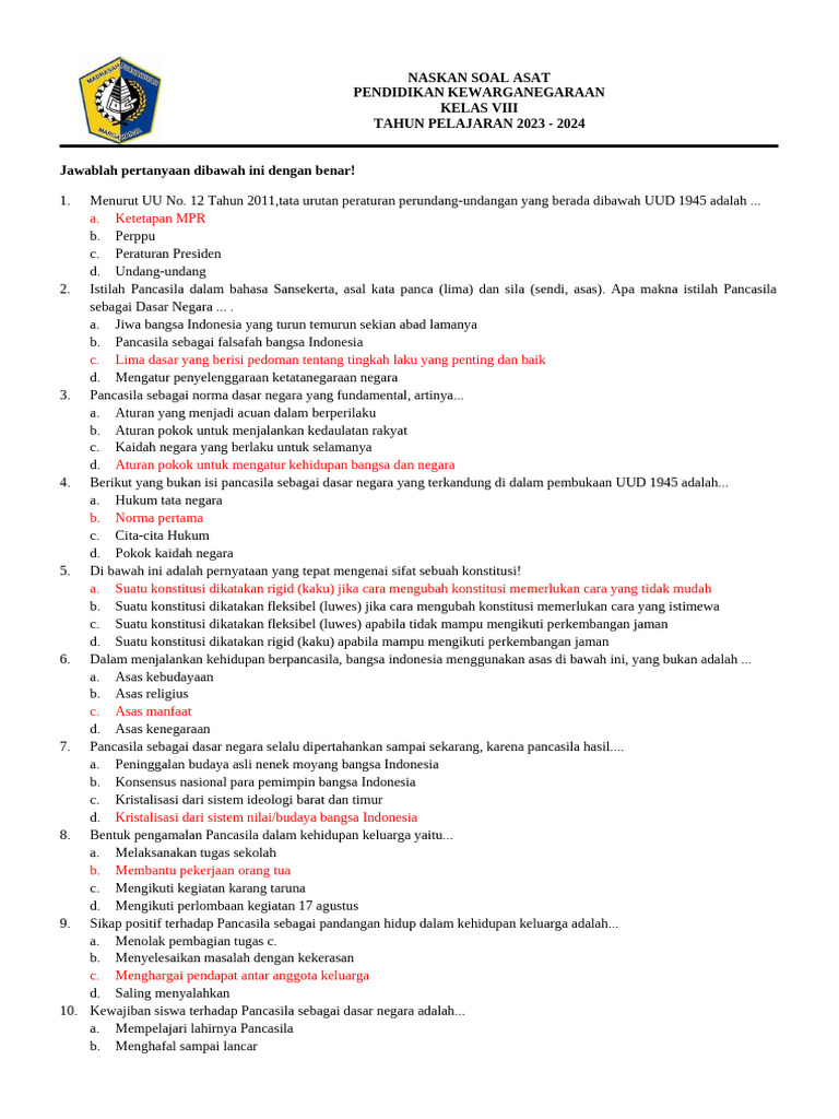 Soal ASAT PKN KELAS 8 | PDF