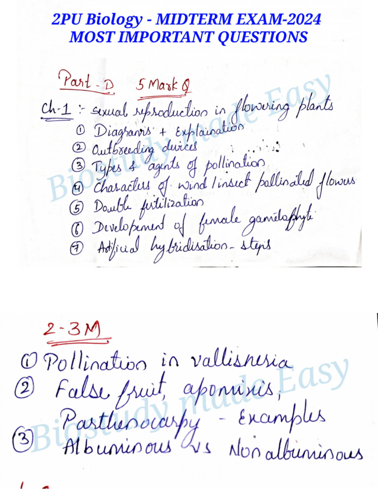 2pu Bio Fixed Questions Midterm-2024 | PDF