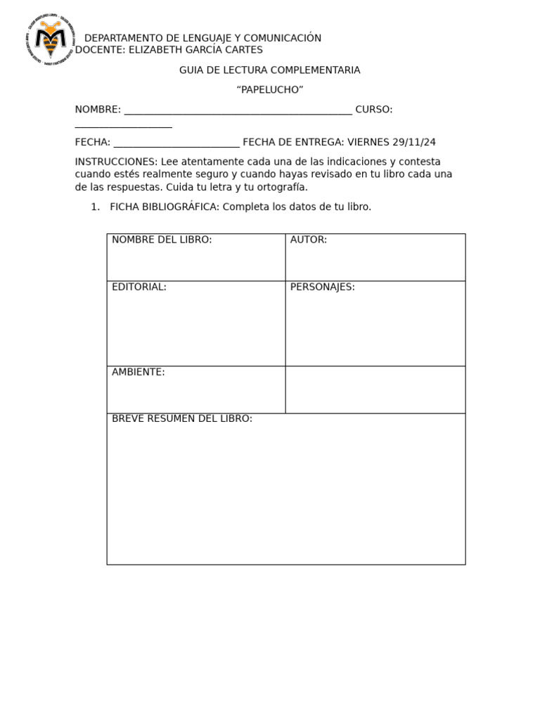 Guia de Lectura Complementaria 3º | PDF