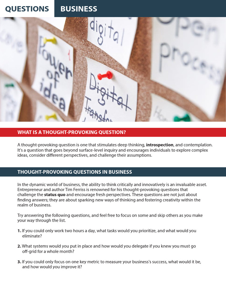 Thought Provoking Business Questions Pdf Creativity Thought