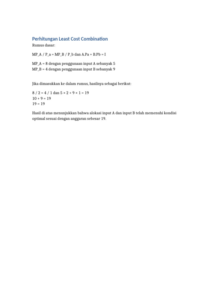 Rumus Perhitungan Least Cost Combination | PDF