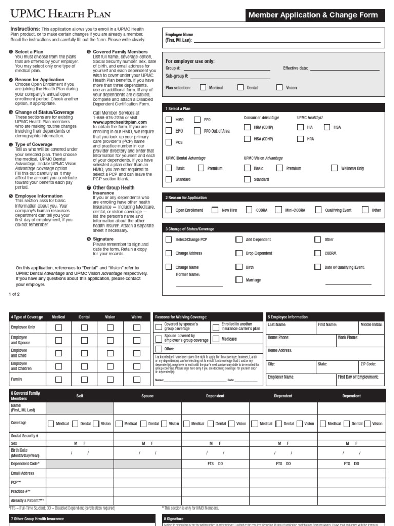 Upmc Enrollment Application | PDF | Consolidated Omnibus Budget Reconciliation Act Of 1985 ...