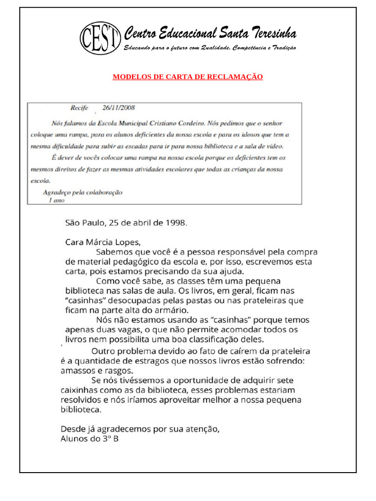 Modelos de Carta de Reclamação | PDF