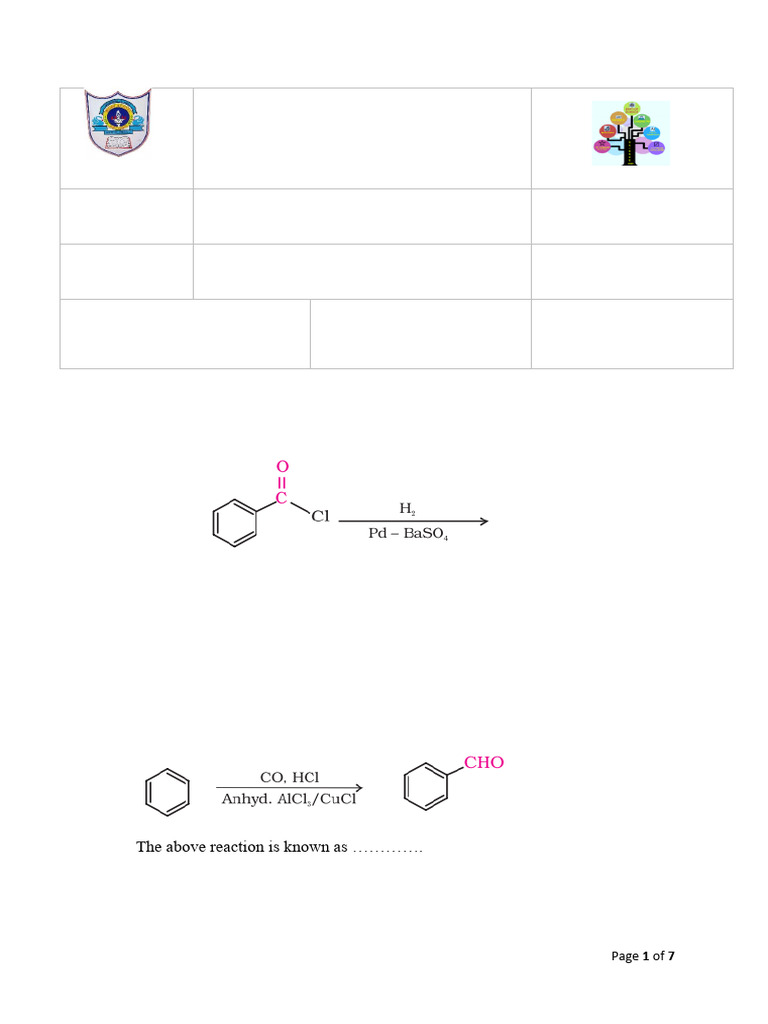 Chemistry Worksheet: Class XII | PDF | Aldehyde | Acid