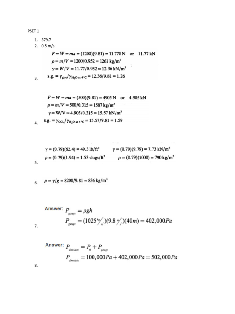 Answer To Fluids Pset | PDF