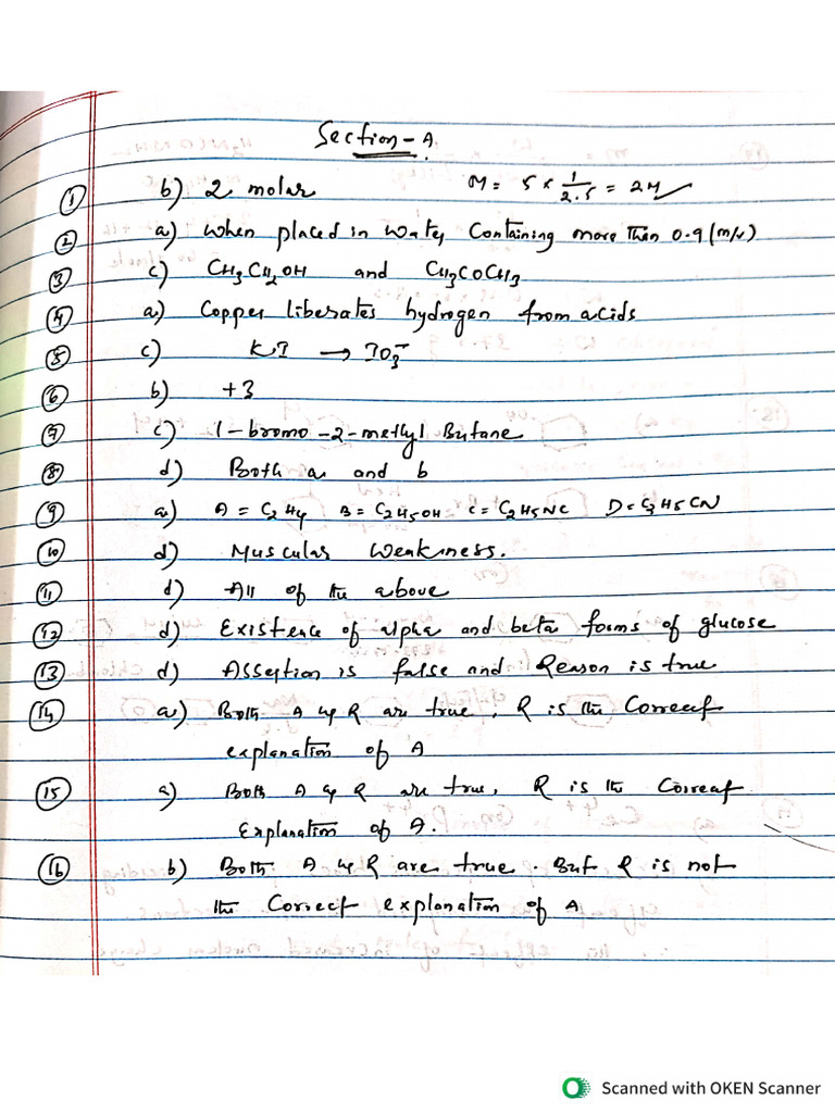 Xii - Chemistry Answer Key | PDF